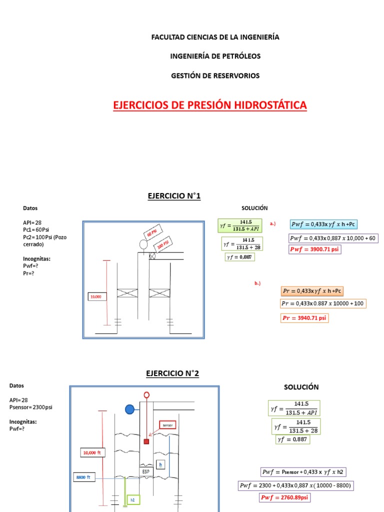 Ejercicios Presion Hidrostatica Resueltos | Industria petrolera | Petróleo