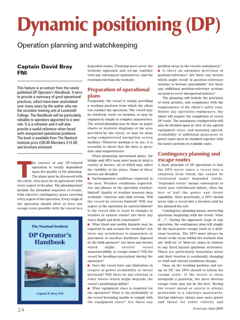 Dynamic Positioning (DP) : Operation Planning and Watchkeeping | PDF