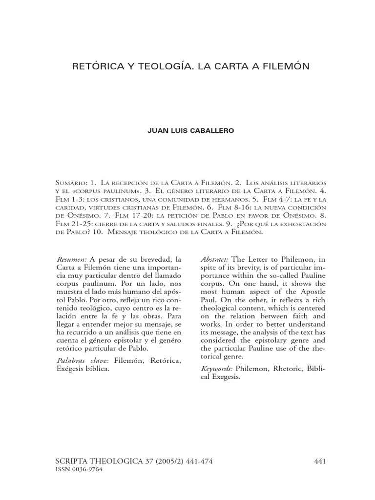 Comentario Carta A Filemon | PDF | Pablo el apóstol | Cristo (título)
