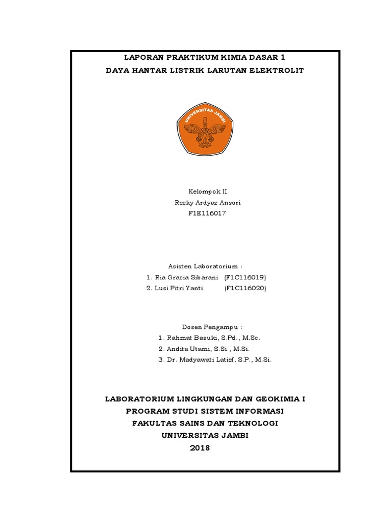 Laporan Praktikum Kimia Dasar 1 Daya Hantar Listrik Larutan Elektrolit ...