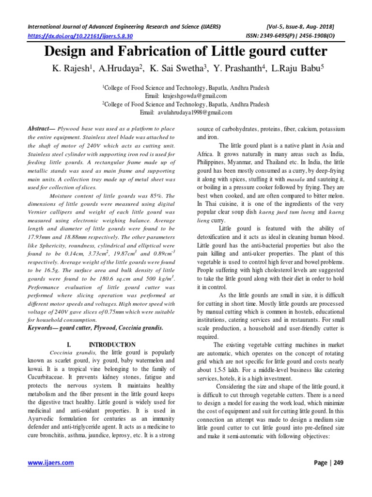 Design and Fabrication of Little Gourd Cutter | PDF | Belt (Mechanical ...