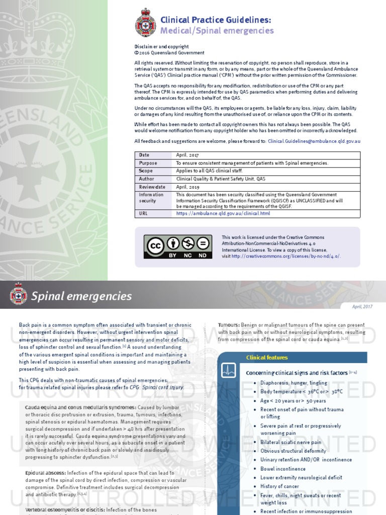Medical/Spinal Emergencies: Clinical Practice Guidelines | PDF | Back ...