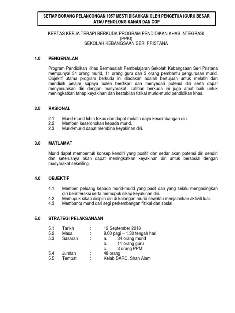 Kertas Kerja Terapi Berkuda Program Pendidikan Khas Integrasi | PDF