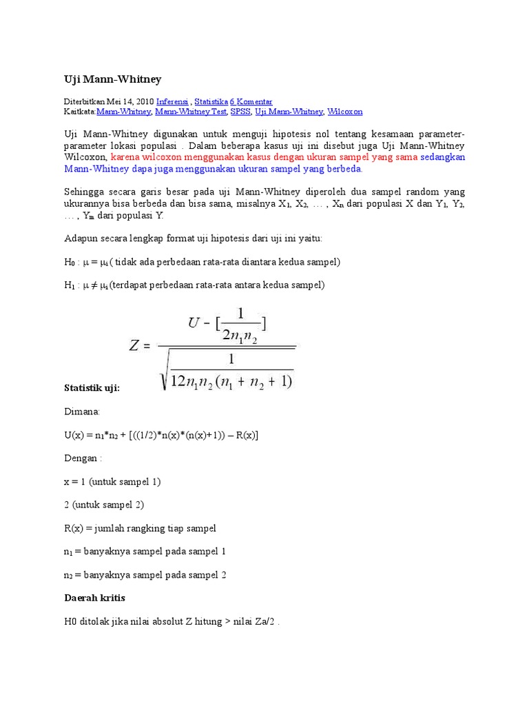 Uji Mann Whitney | PDF
