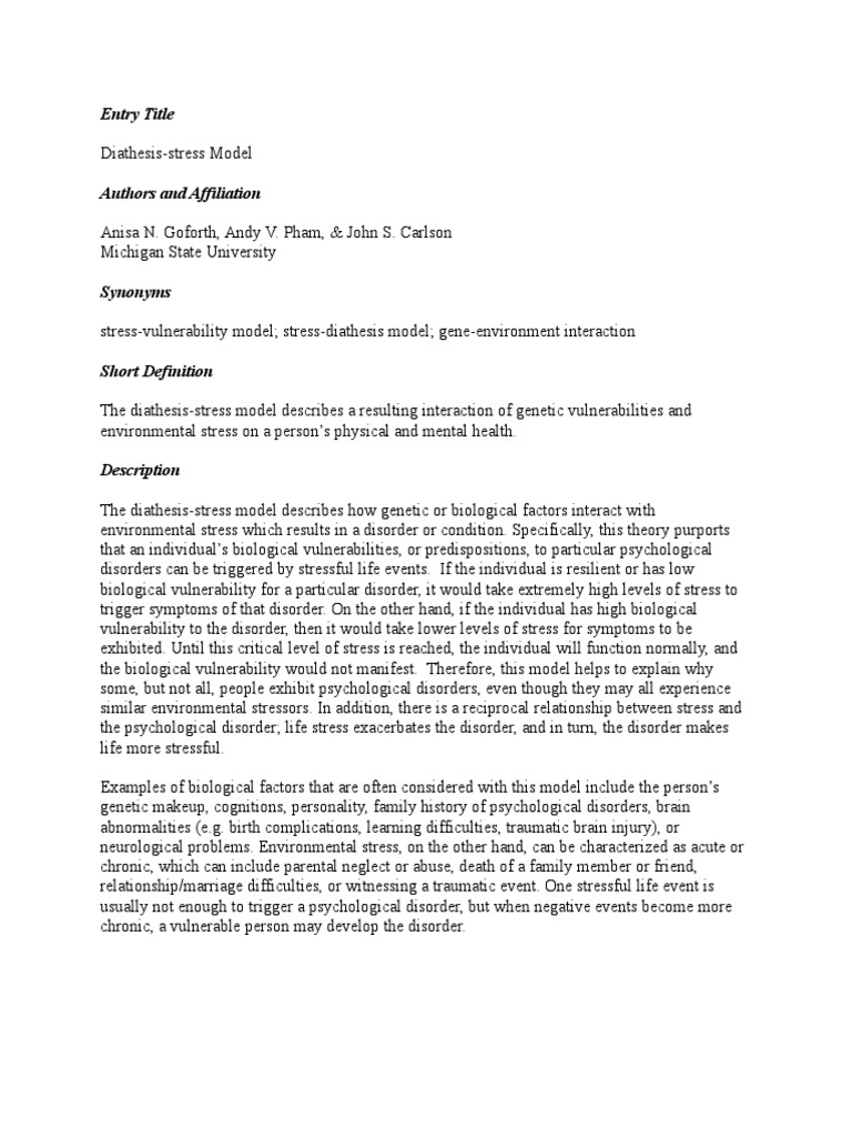 Goforth Diathesis-Stress Model Final | PDF | Stress (Biology ... Goforth Diathesis-Stress Model Final | PDF | Stress (Biology ...