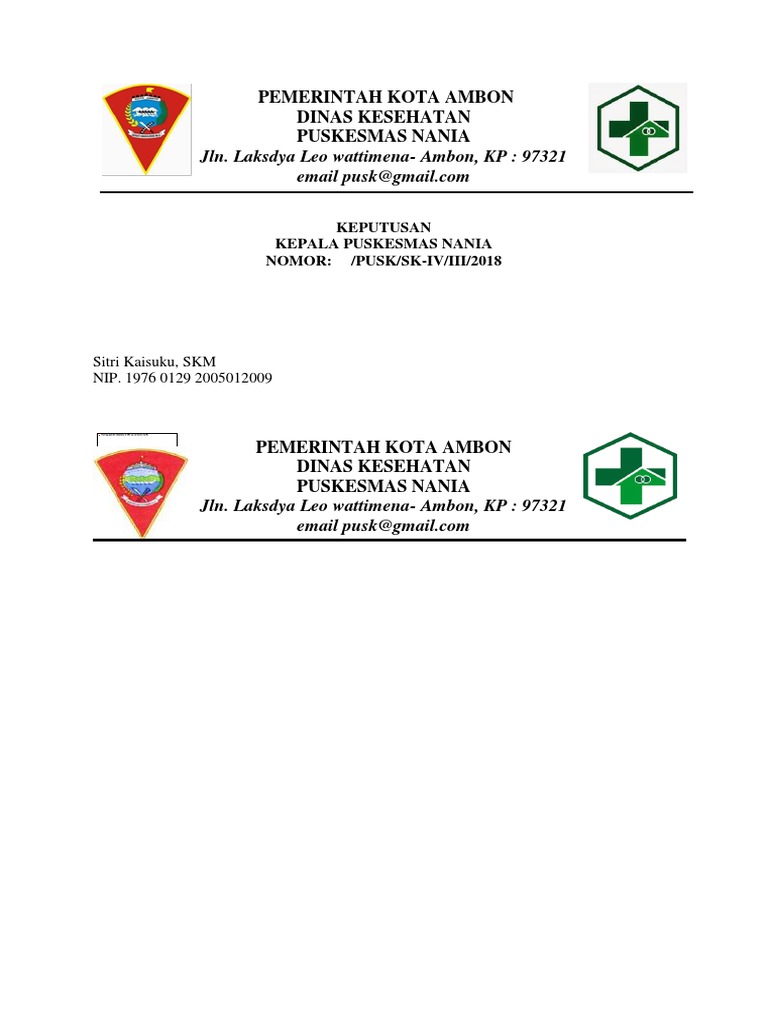Keputusan Kepala Puskesmas Nania | PDF