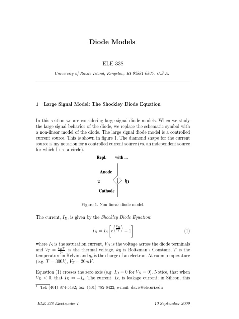 Diode Models: University of Rhode Island, Kingston, RI 02881-0805, U.S ...