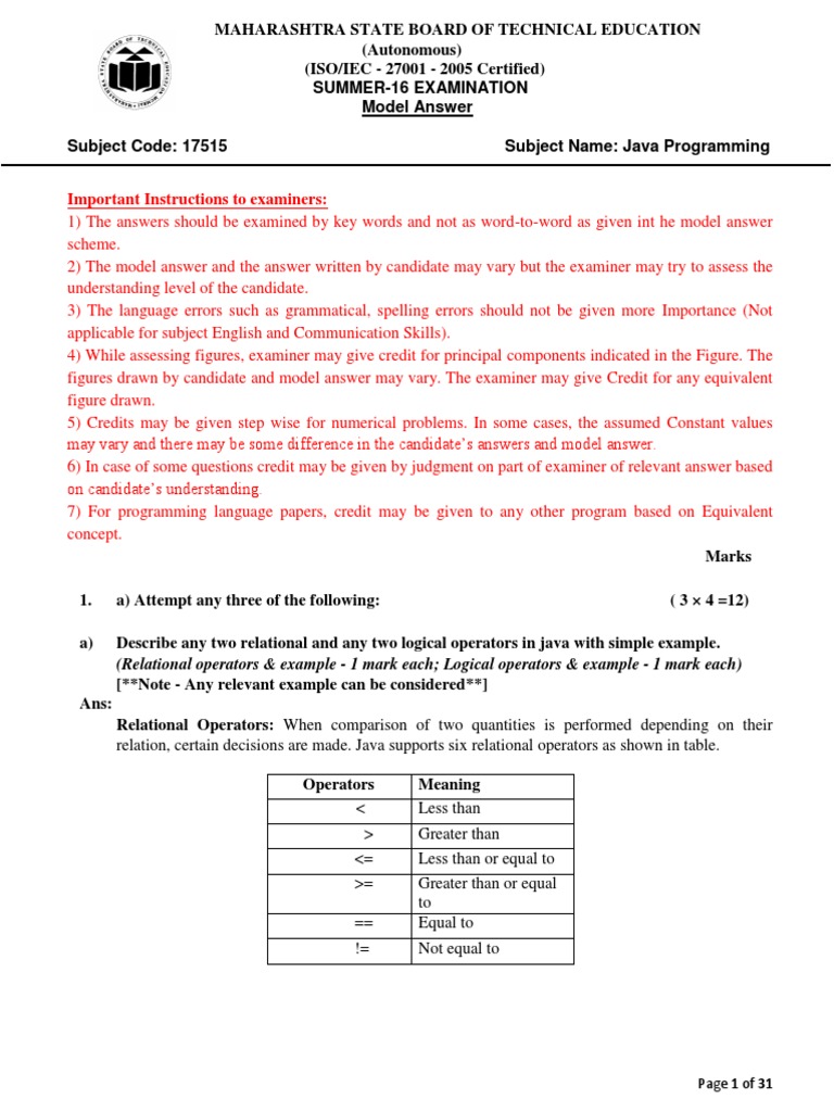 Java Programming Model Answers 17515 | PDF | Inheritance (Object ...