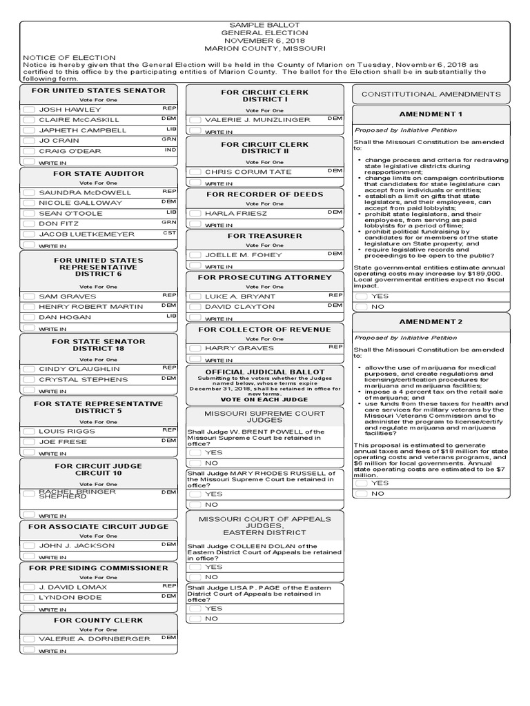 Marion County MO Sample Ballot | PDF | Cannabis (Drug) | U.S. State