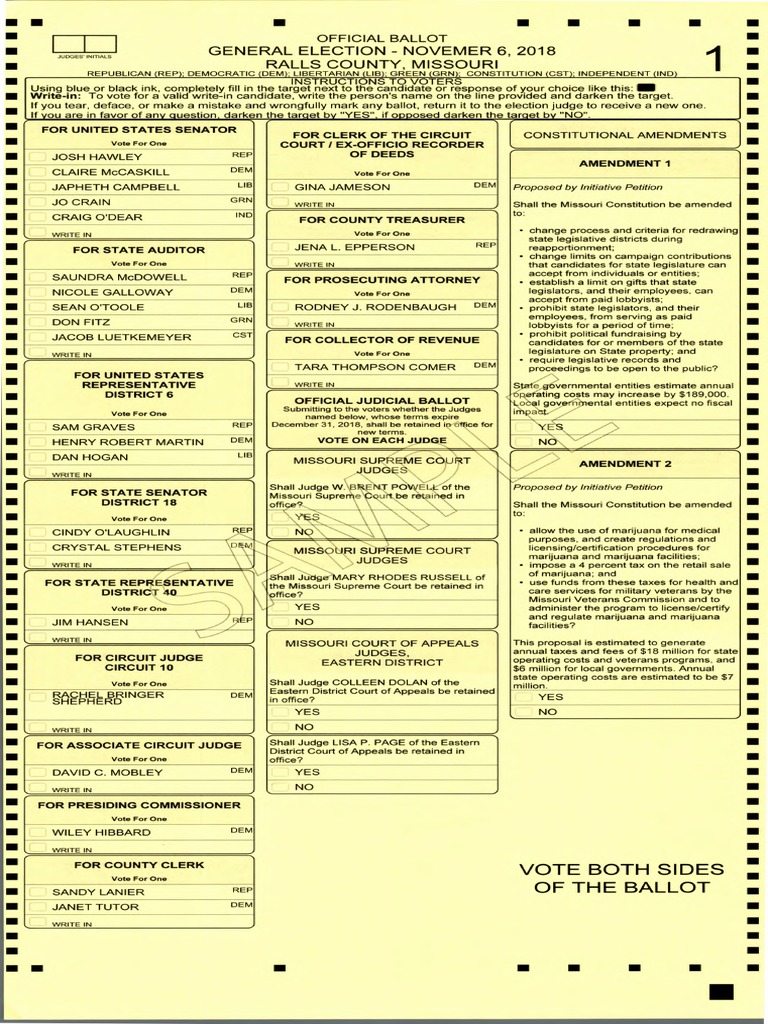 Ralls County MO Ballot | PDF | U.S. State | Initiative