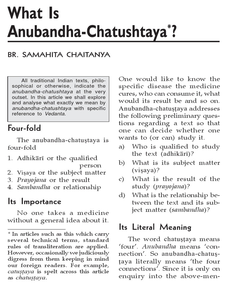 What Is Anubandha Chatushtaya PDF | PDF