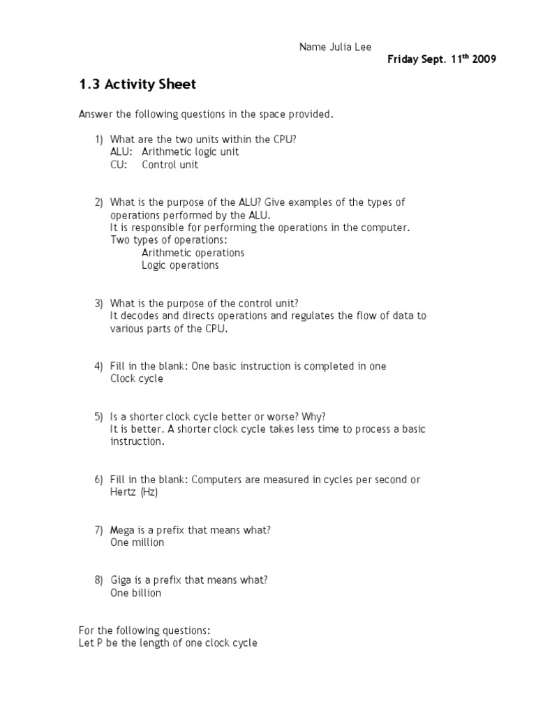 1.3 Activity Sheet: Friday Sept. 11 2009 | PDF