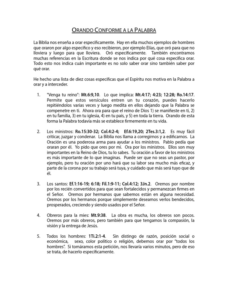 Oraciones Específicas según la Palabra | PDF | Oración | Creencia ...