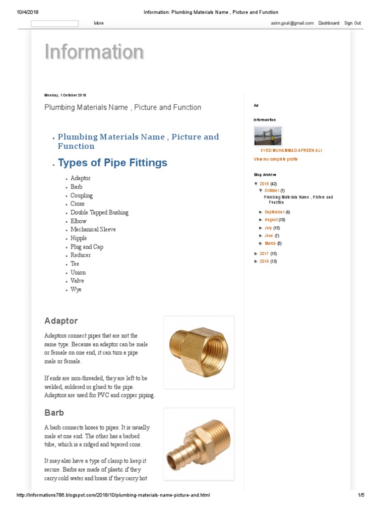 Information - Plumbing Materials Name, Picture and Function | PDF ...