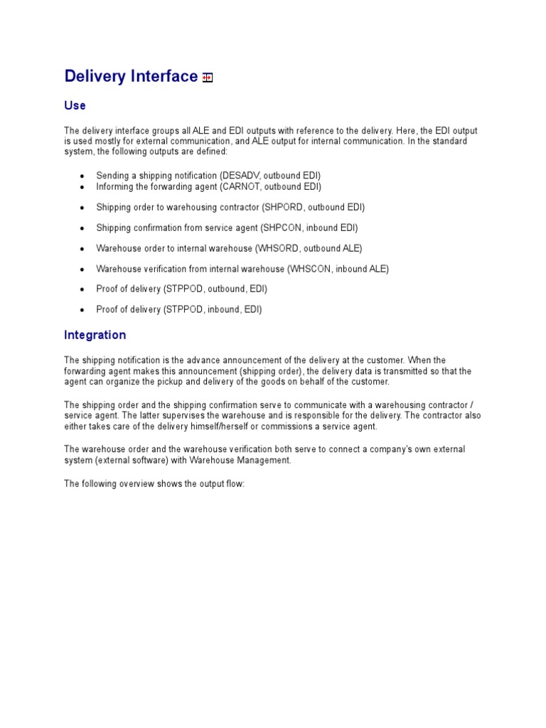 Delivery Interface DESADV | PDF | Electronic Data Interchange | Warehouse