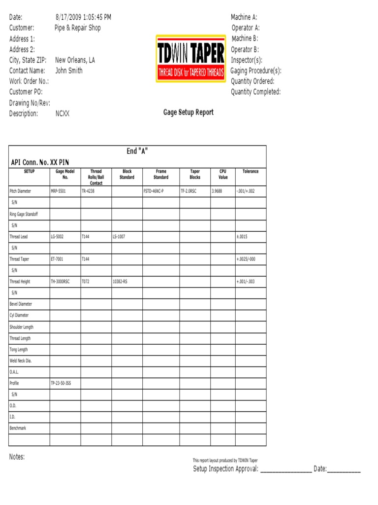 Gagemaker Tdwin Taper Sample Reports | PDF | Metalworking | Building ...