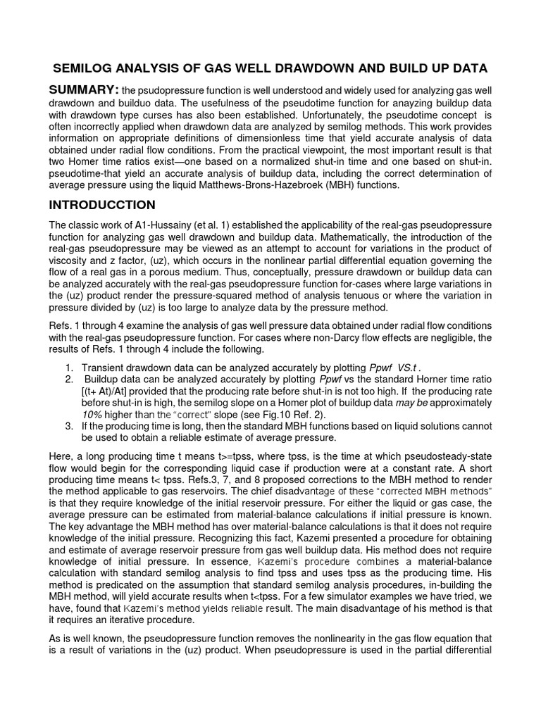 Semilog Analysis of Gas Well Drawdown and Build Up Data Summary | PDF ...