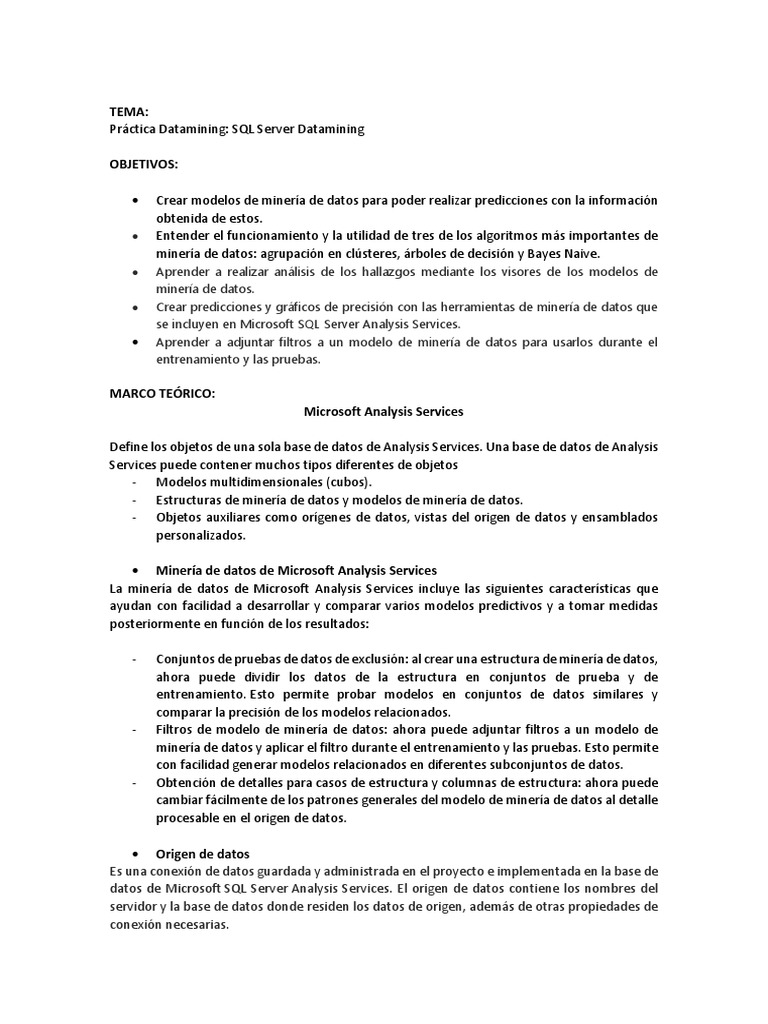 Práctica Datamining SQL Server Datamining | Descargar gratis PDF | Procesamiento de datos ...