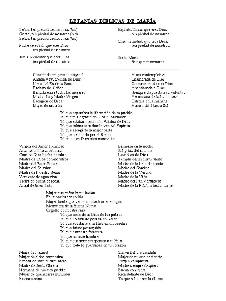 Letanías Bíblicas de María. Padre Thomas Kevin Kraft OP PDF | PDF ...