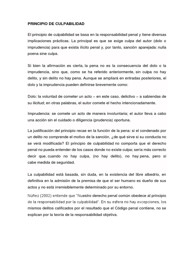 Principio de Culpabilidad | PDF | Derecho penal | Intención (Derecho Penal)
