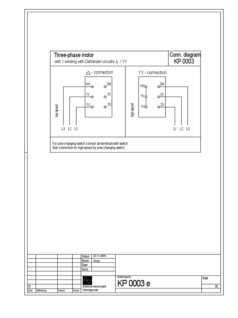Three-Phase Motor Conn. Diagram: - Connection YY - Connection | PDF
