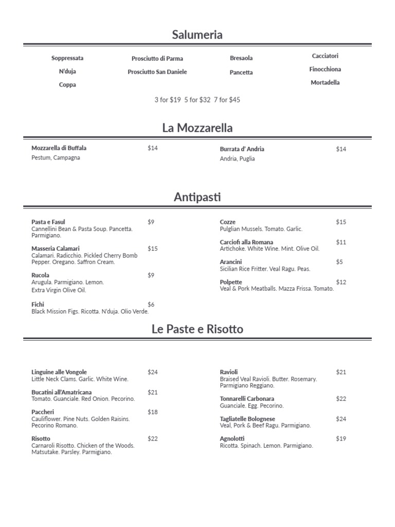 Officina Menu Highlights | PDF