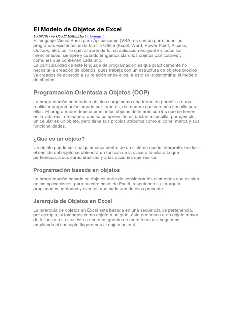 El Modelo de Objetos de Excel | PDF | Objeto (informática) | Microsoft ...