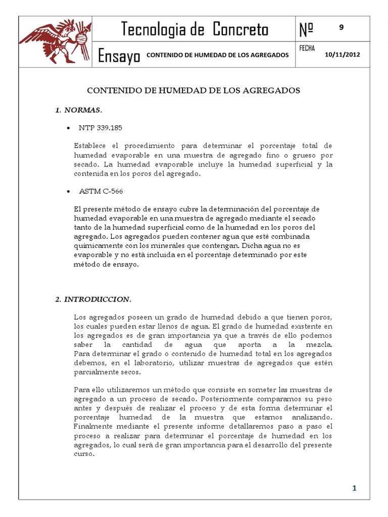 Contenido de Humedad de Los Agregados | PDF | Humedad | Humedad