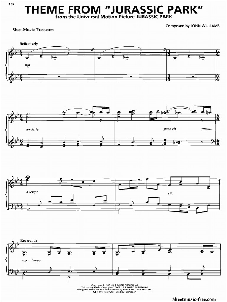 Jurassic Park Sheet Music - John Williams | PDF