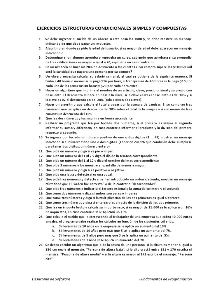 Ejercicios Estructuras Condicionales | PDF | Algoritmos | Impuestos
