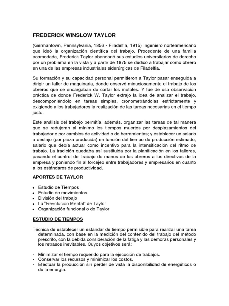 Frederick Winslow Taylor | PDF | Division de trabajo | Science