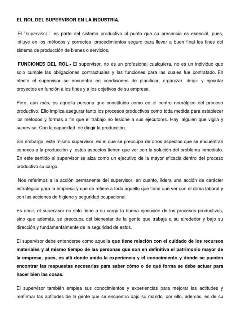 El Rol Del Supervisor en La Industria | PDF | Liderazgo | Ciencia cognitiva