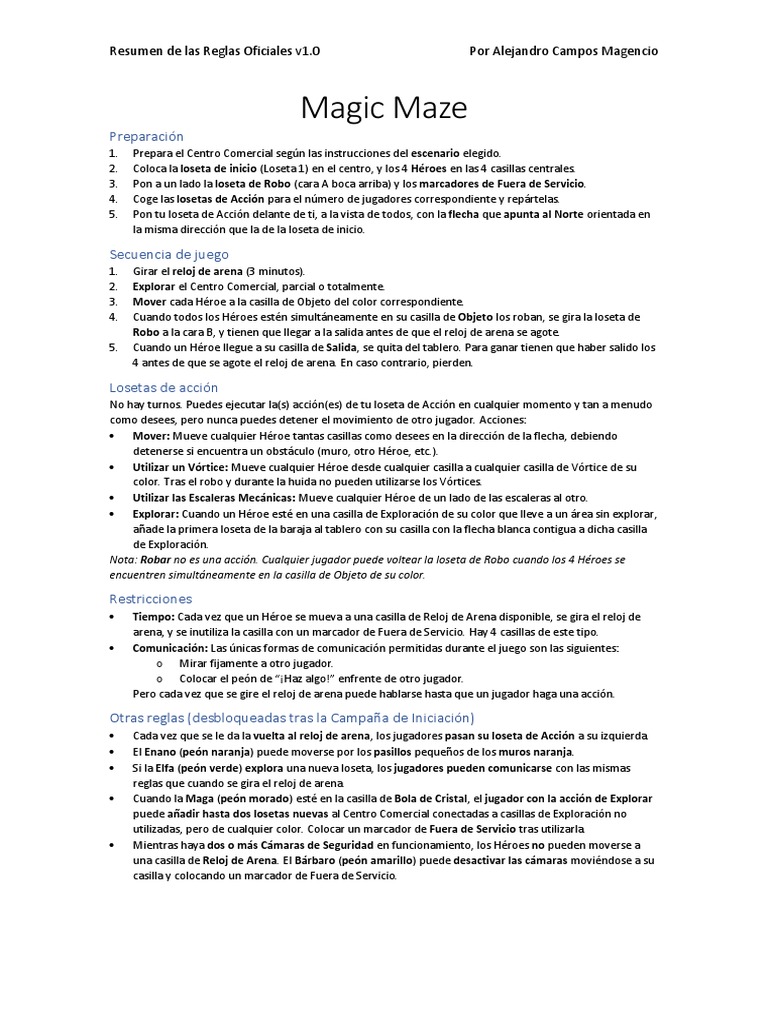 Magic Maze - Reglas Resumidas 1.0 | PDF | Reloj | Juego de azar