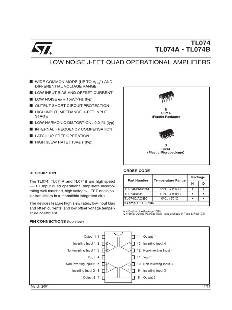 TL074 PDF | PDF | Amplifier | Operational Amplifier