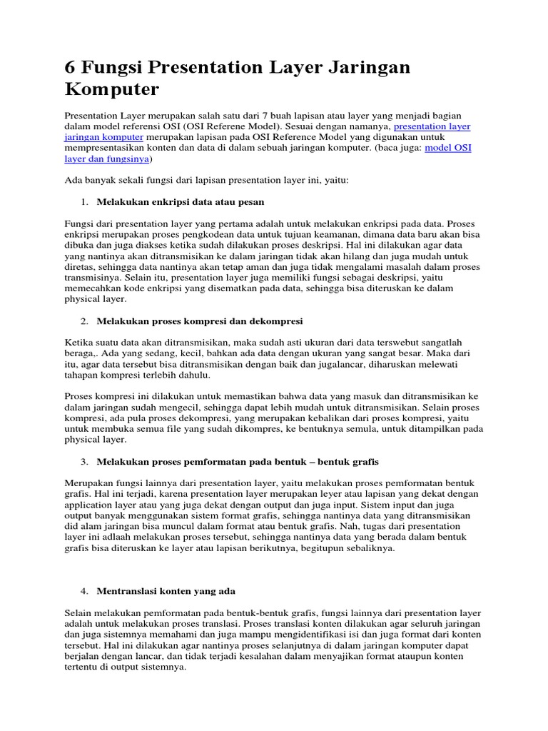 6 Fungsi Presentation Layer Jaringan Komputer | PDF