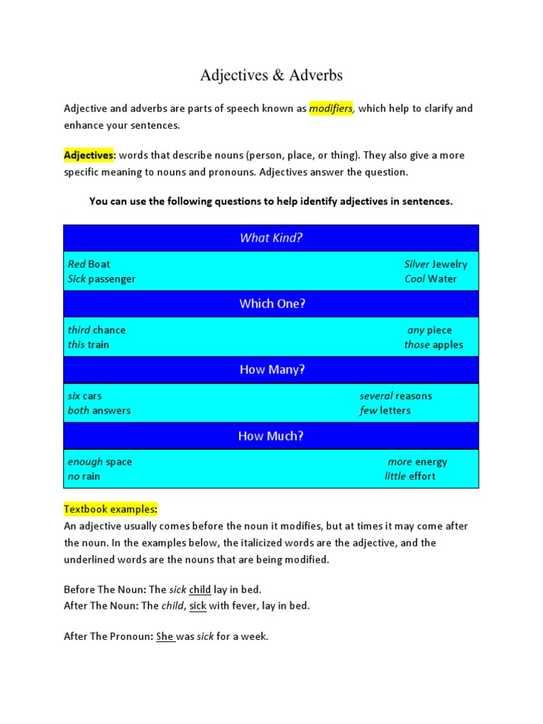 Modifiers: Adjectives & Adverbs Explained | PDF | Adjective | Adverb
