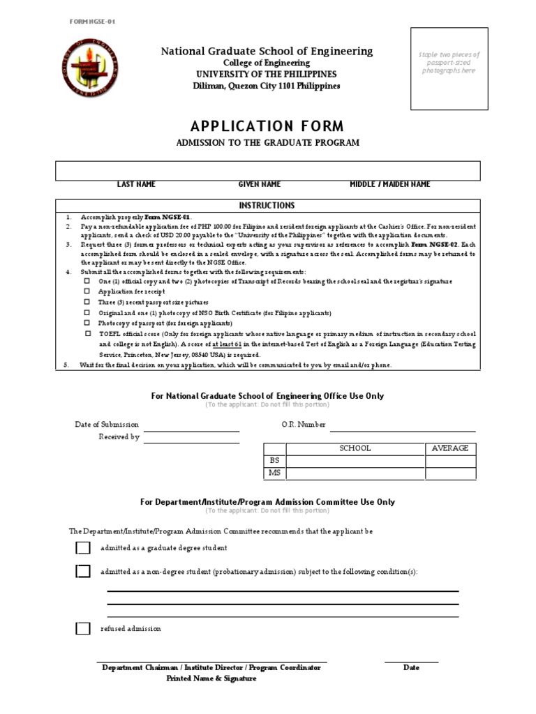 Application Form NGSE PDF | PDF | Postgraduate Education | Graduate School