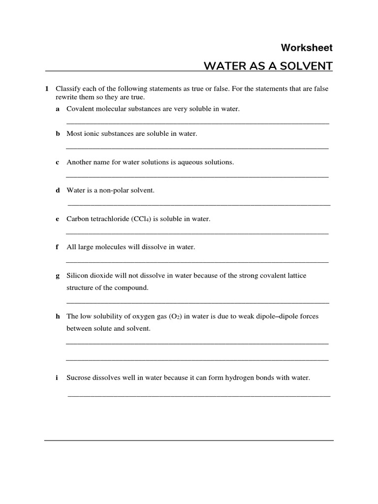 Solvent And Solute Worksheet