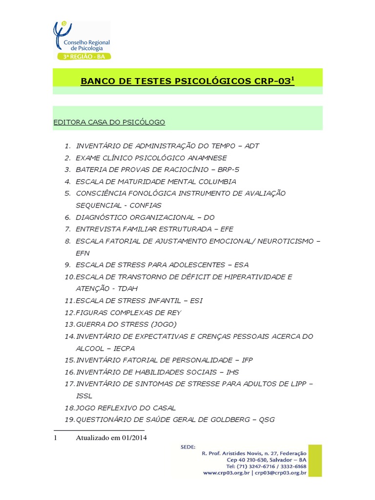 Lista-instrumentos-psicológicos.pdf | Testes Psicológicos | Quociente ...