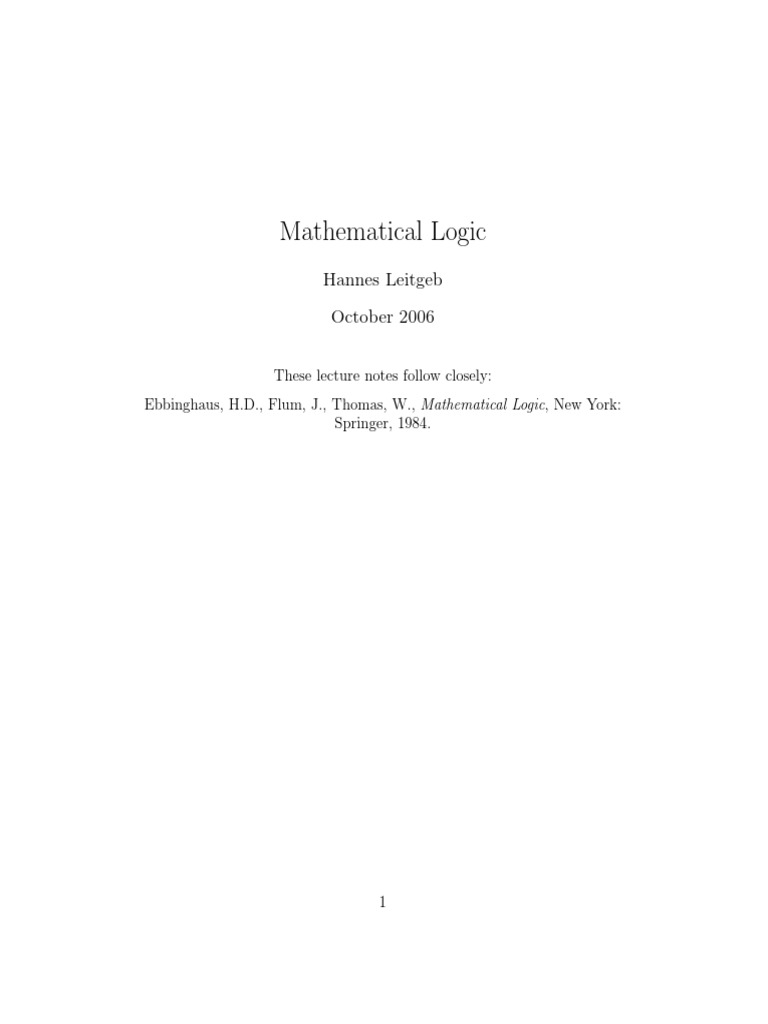 Mathematical Logic Hannes Leitgeb October 2006 Download Free Pdf First Order Logic