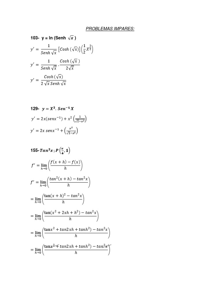 103-Y LN (Senh: Problemas Impares | PDF | Teaching Mathematics | Mathematical Analysis