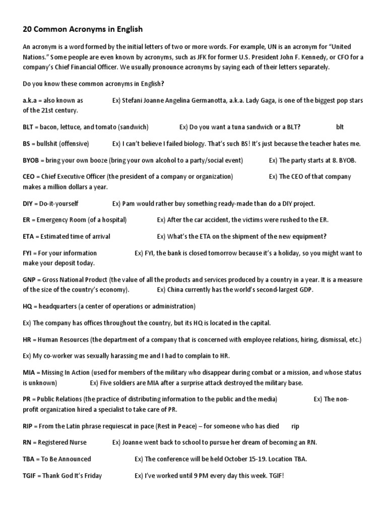 20 Common English Acronyms Explained: Understanding Frequently Used ...