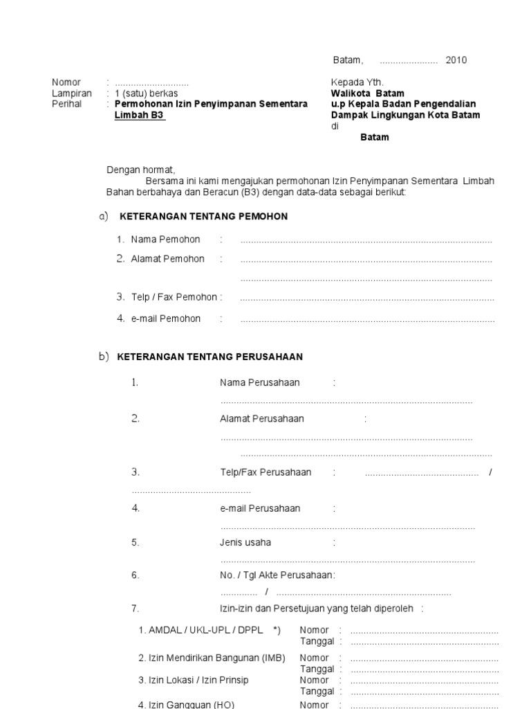 Contoh Izin Tps Limbah b3 | PDF
