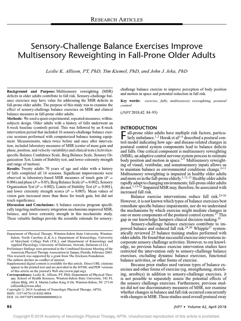 Sensory-Challenge Balance Exercises Improve Multisensory Reweighting in ...