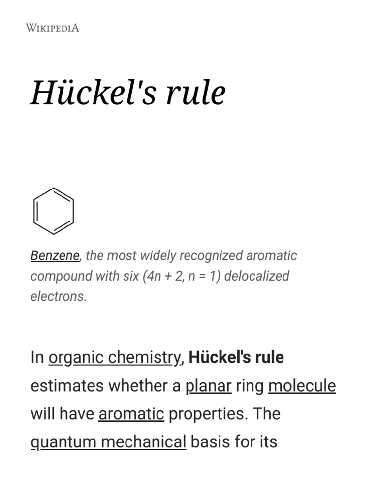 Hückel's Rule - Wikipedia PDF | PDF | Physical Chemistry | Organic ...