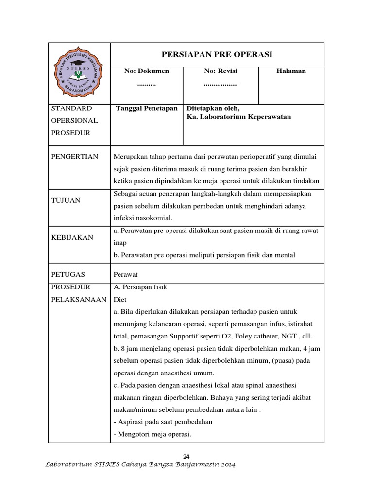 Persiapan Pre Operasi | PDF