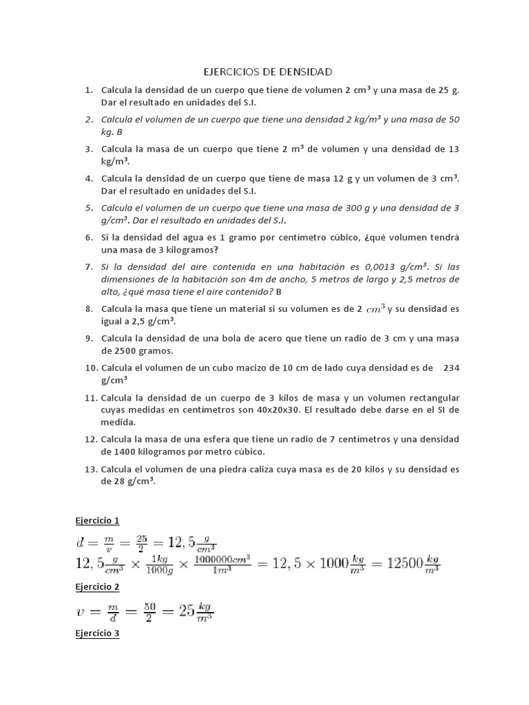 Ejercicios Resueltos de Densidad y Volumen | PDF | Densidad | Volumen