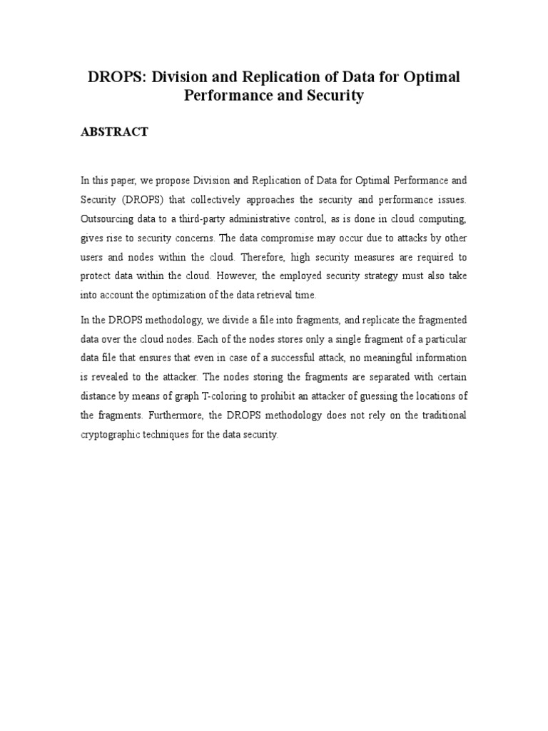 DROPS Division and Replication of Data For Optimal Performance and Security | PDF | Computer ...