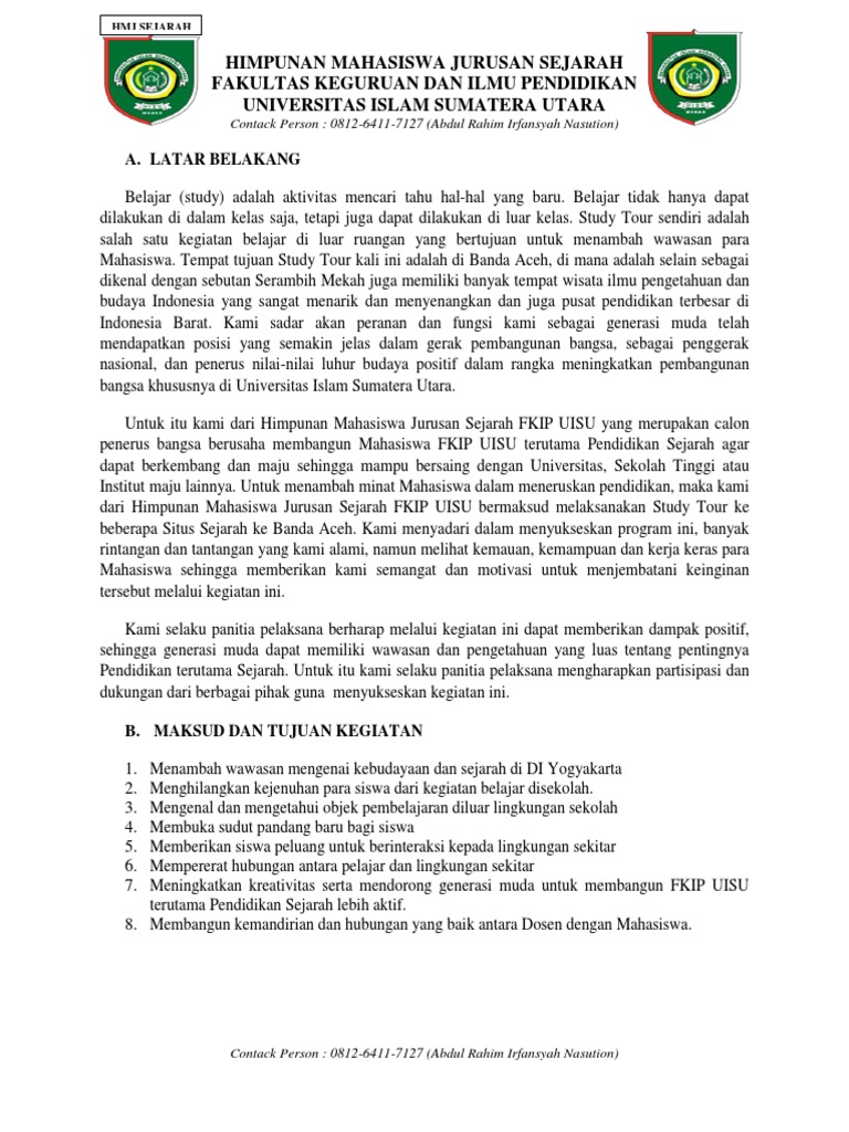 Proposal Kegiatan Study Tour Himpunan Mahasiswa Jurusan | PDF