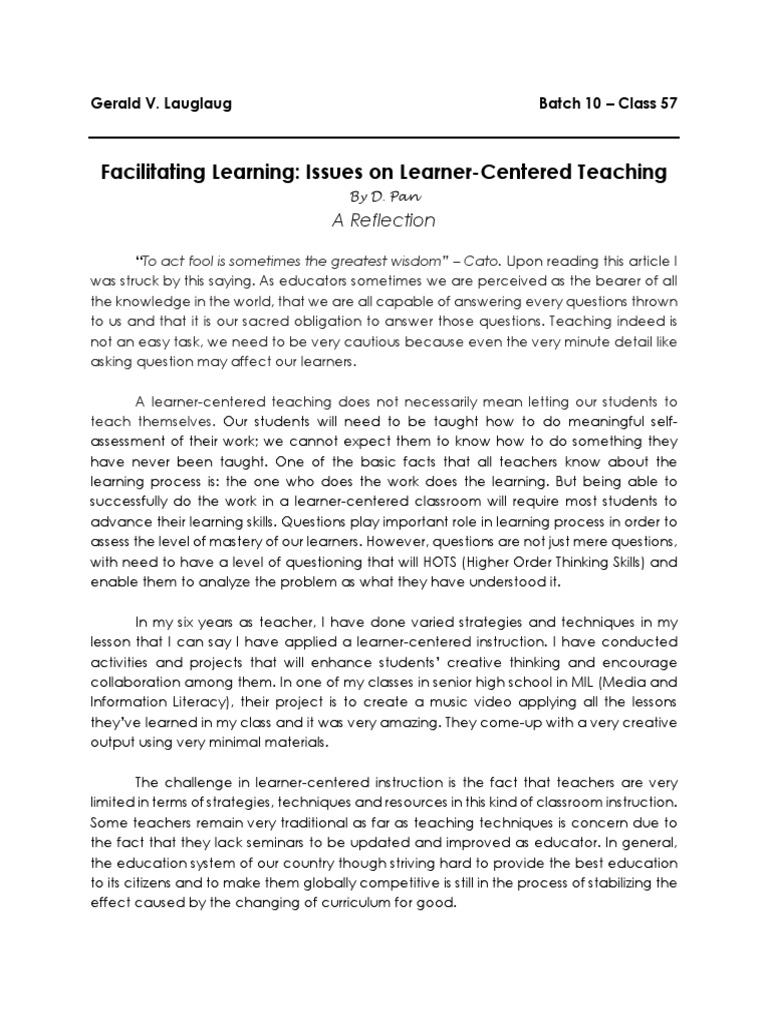 Learner-Centered Teaching Insights | PDF | Teachers | Learning